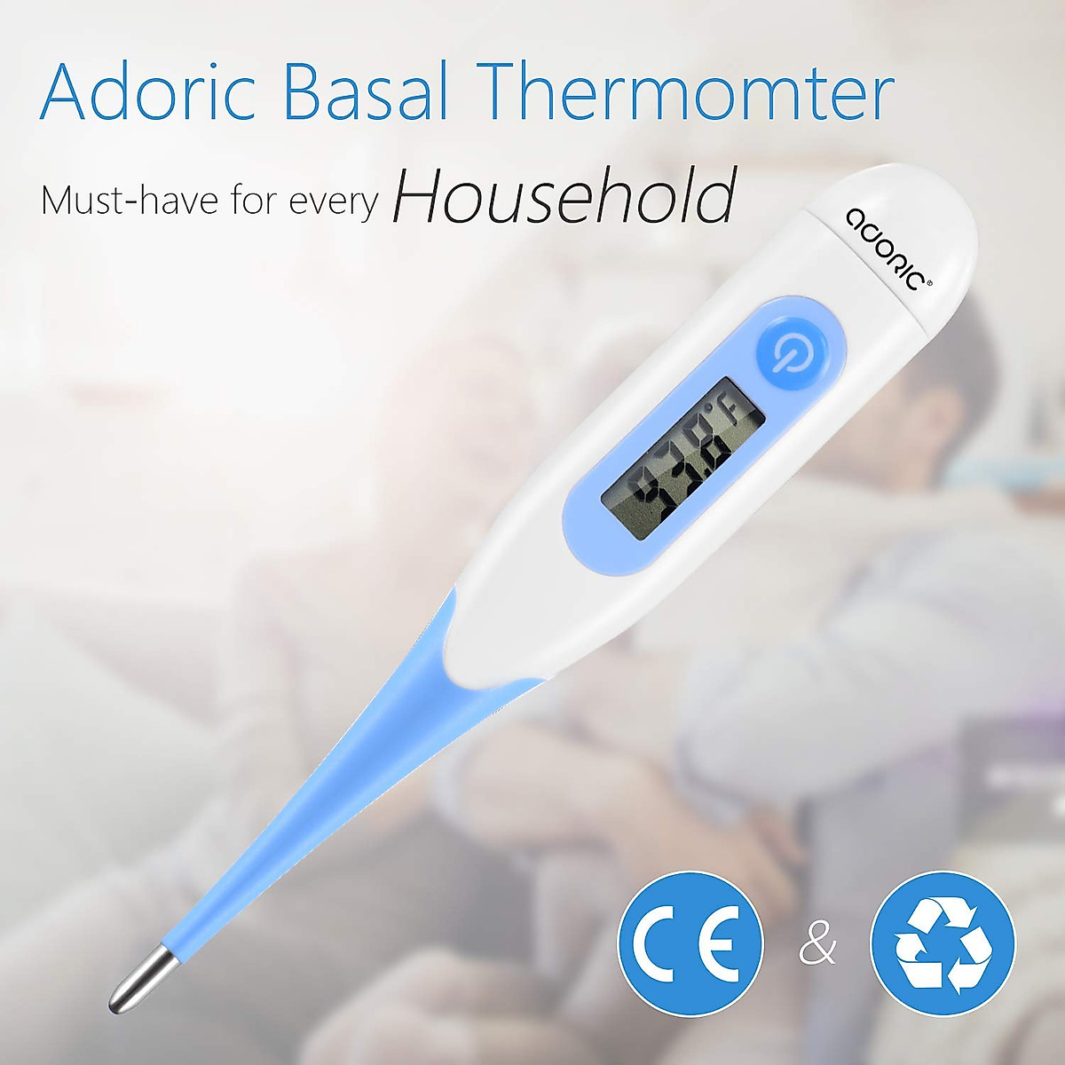 ADORIC Digital Waterproof Medical Thermometer with Fever Warning, Bright Blue