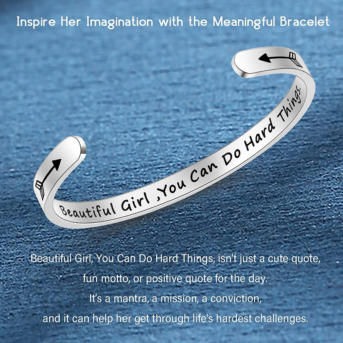 SAM & LORI Best Friend Gift Inspirational Bracelet for Women Teen Motivational Cuff 16 Years Old Secret Message Bangle Sister Daughter Birthday Dancer Female Beautiful You Can Do Hard Things