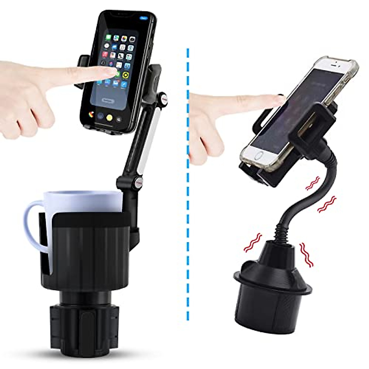 Ockivs Car Cup Holder Phone Mount Universal Adjustable Base with Cup Holder Expander Auto Cell Phone Stand for All Smartphone 2-in-1 Multifunctional Cup Holder Phone Holder