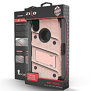 Zizo Bolt Series Compatible with iPhone X Case Military Grade Drop Tested with Screen Protector, Kickstand and Holster iPhone Xs Rose Gold Black