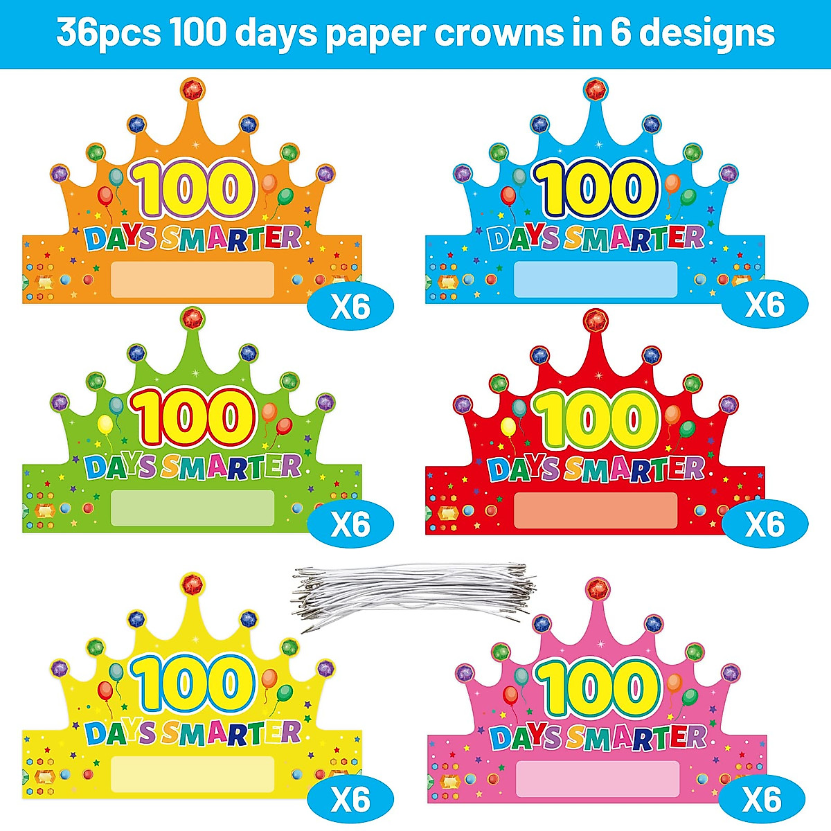 Fancy Land 36 Packs 100 Days Paper Crowns 100th Day of School Crowns for Classroom Supplies
