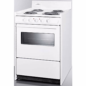 Summit Appliance WEM610W 24" Wide Electric Coil Top Range in White with Oven Window, Interior Light, Lower Storage Compartment, Recessed Oven Door, Broiler Tray