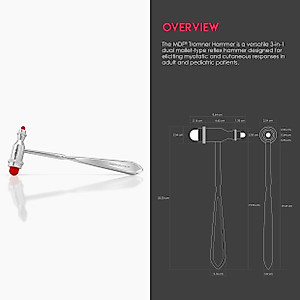 MDF Instruments, Tromner Neurological Reflex Hammer with Pointed tip Handle for cutaneous and Superficial responses - Free-Parts-for-Life & Lifetime Warranty - Red (MDF555-02)