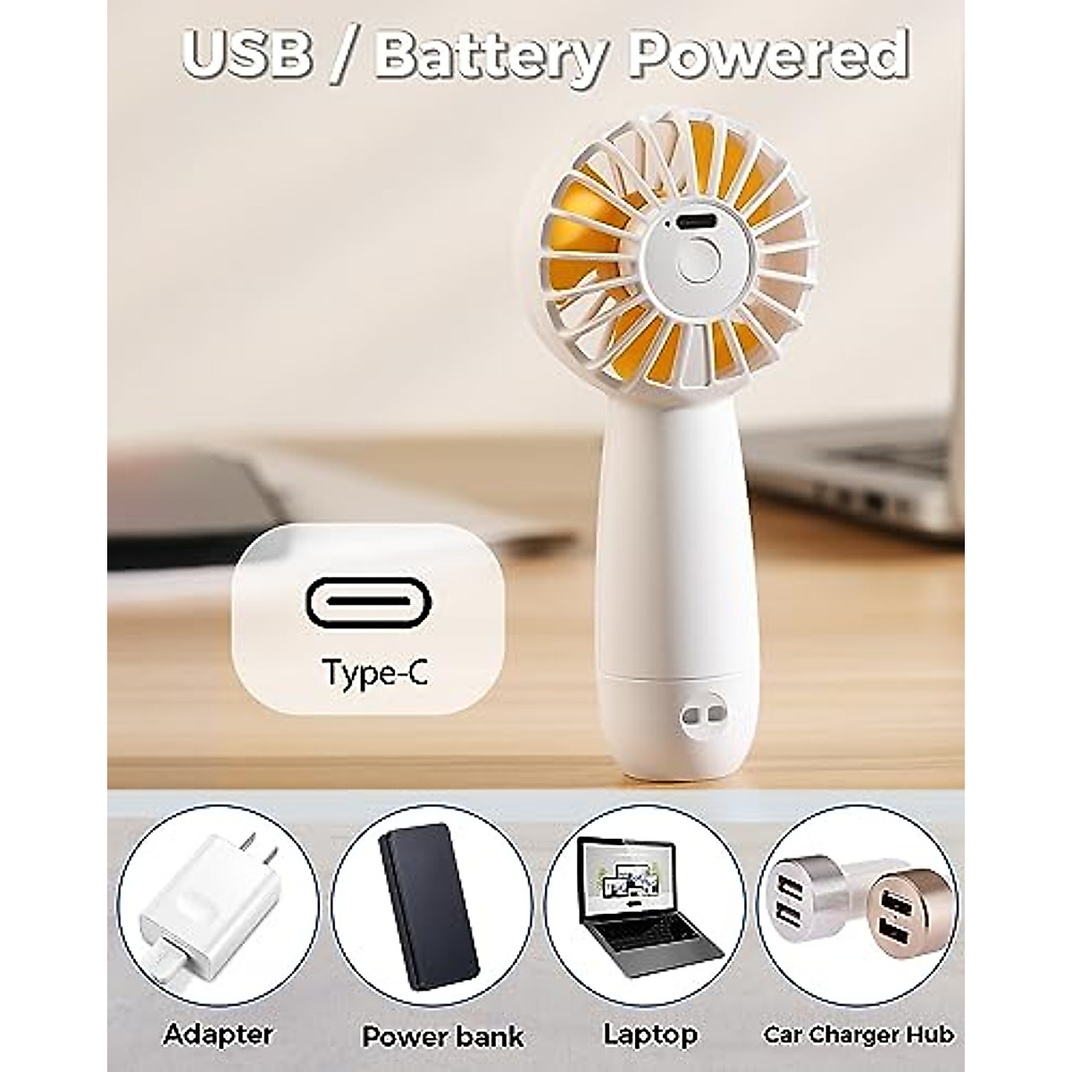 RJVW Portable Handheld Fan Mini Fan, Personal Hand Held Fan, USB Rechargeable Small Portable Fan, 3 Speeds Battery Operated Pocket Mini Fan, Powerful Makeup Eyelash Fan for Travel Beach Outdoor