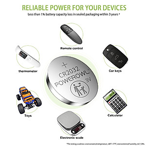 POWEROWL High Capacity CR2032 Battery (20-Pack) 3v Lithium Batteries, Leak-Free, Long Lasting Cr 2032