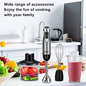 Stainless Steel Hand Blender, 800 Watt Immersion Blender Set, 6 Speeds, 500ml Measuring Cup and 600ml Jug, Whisk