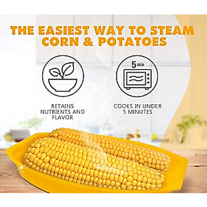 Microwave Sweet Corn Cooker/Corn Steamer with Vented Lid - Yellow - Easy & Fast Way To Steam Corn In The Microwave - 2 Pieces At A Time. BPA Free!