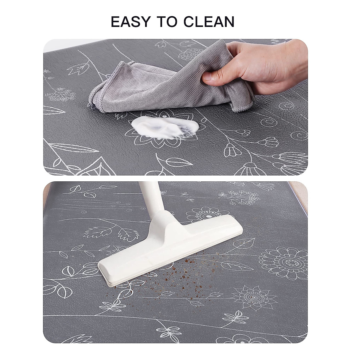 Kitchen Rugs and Mats Cushioned Anti Fatigue, WHTOR 2 PCS Non Skid Kitchen Runner Rugs, Waterproof Memory Foam Kitchen Floor Mat, Standing Desk Mat for House, Sink, Office, Kitchen (Gray)