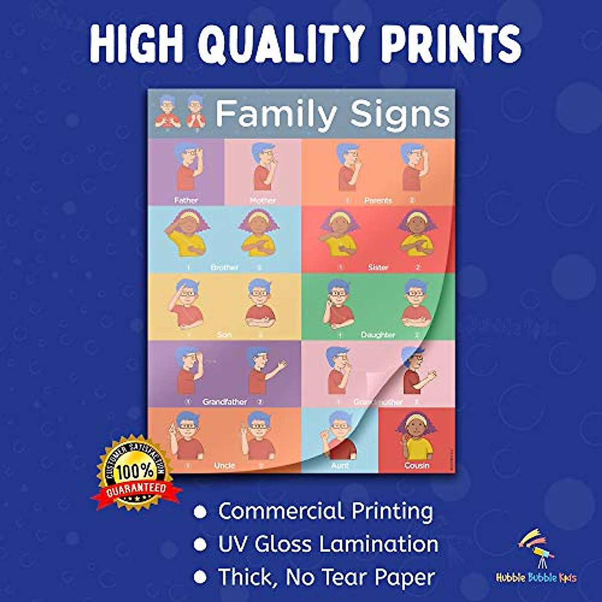 Sign Language Posters for Classroom - 3 Pack Includes: Family, Clothes, and Animal Sign Language Charts for Kids. ASL Posters for Classrooms are Each 16x20 inches, Dry Erase, and Made in the USA.