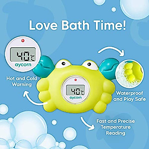 Aycorn Digital Baby Bath Thermometer Baby Safety - Fahrenheit Water Temperature Thermometer & Room Thermometer with LED Display and Temperature Warning - Infant Baby Bath Toys Floating Toy Thermometer