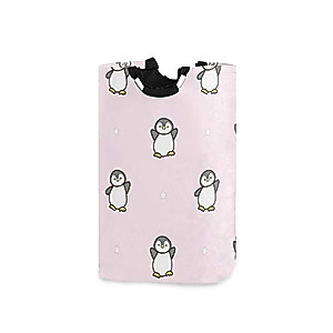 Blueangle Pink Background Penguin Laundry Hamper Large Laundry Basket with Handles Foldable Hamper for Laundry Durable Dirty Clothes Hamper