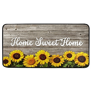 Sweet Home Kitchen Rug Sunflower On Wooden Board Floor Mat Anti-Fatigue Bath Runner Area Mat Rugs Carpet Home Decor,39 x 20 Inch