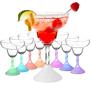 8 Packs LED Flashing Martini Cocktail Glasses 6 oz Plastic Martini Glasses Reusable LED Martini Glasses Light up Margarita Cups 7 Colors Changing for Party Pool Beach Bar Supplies (Margarita Cup)