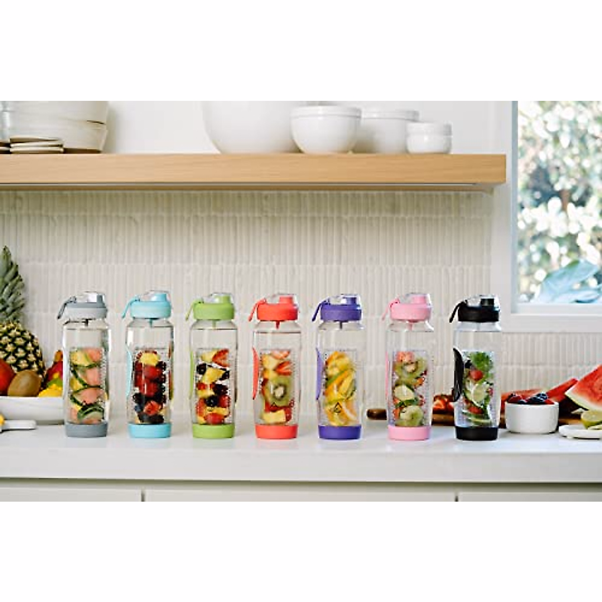 Infusion Pro 32 oz Fruit Infuser Water Bottle with Insulated Sleeve & 50 Recipe Fruit Infusion Water eBook : Bottom Loading, Large Water Infuser for More Flavor : Unique Gift Idea for Women