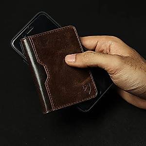 FOXHACKLE Leather Credit Card Holder Wallet for Men and Women, Thin Bifold RFID Blocking Wallet, Slim Front Pocket Minimalist Wallet, Small Card Case (Olive Brownish)