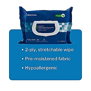 McKesson StayDry Disposable Wipes or Washcloths for Adults with Aloe, Incontinence, Alcohol-Free, 50 Wipes, 12 Packs, 600 Total