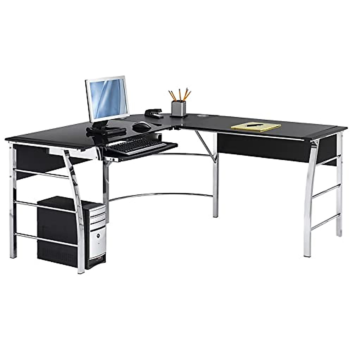 Realspace® Mezza 62"W L-Shape Corner Desk, Black/Chrome