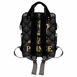 InterestPrint Custom Name Diaper Bag Customized Little Prince Black Gold Backpack Personalized Laptop Backpack with Name Nursing Bags Fashion Shoulders Bag Casual Daypack Travel Bag for Women