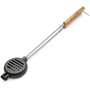 Hamburger Campfire Iron - Pre-Seasoned Handheld Round Burger Grill By Old Mountain