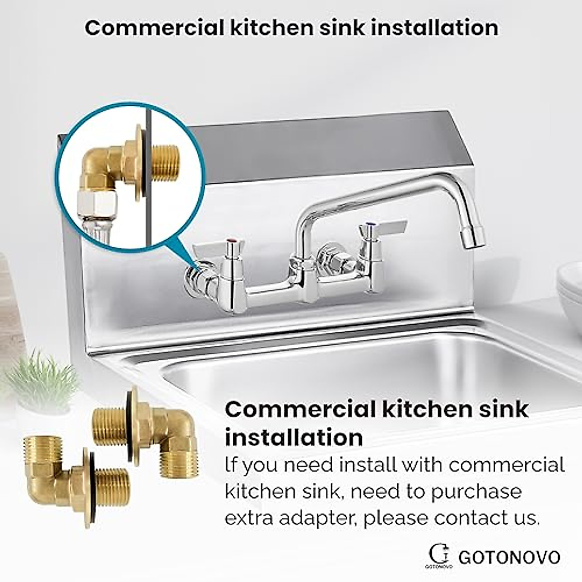 gotonovo Polish Chrome 8 Inch Center 9 Inch Swing Spout Wall Mount Kitchen Sink Faucet Double Handles Kitchen Mixer Tap Commercial Sink Utility Laundry Sink