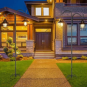 MIXXIDEA Double Shepherds Hook 91 Inch, Bird Feeder Pole with 5 Prong Base, 3/5 Thick Adjustable Hook for Hanging Bird Feeders, Plant Basket, Solar Lights Lantern, Weddings Decor (Black 2 Pack)