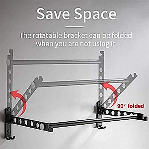 TYXTYX Clothes Drying Rack, Laundry Hangers Wall Mount, Wall Mounted Folding Clothes Hanger Drying Rack, Indoor Outdoor Wall Mounted Clothes Hanger Black,2pcs+40cm Pole