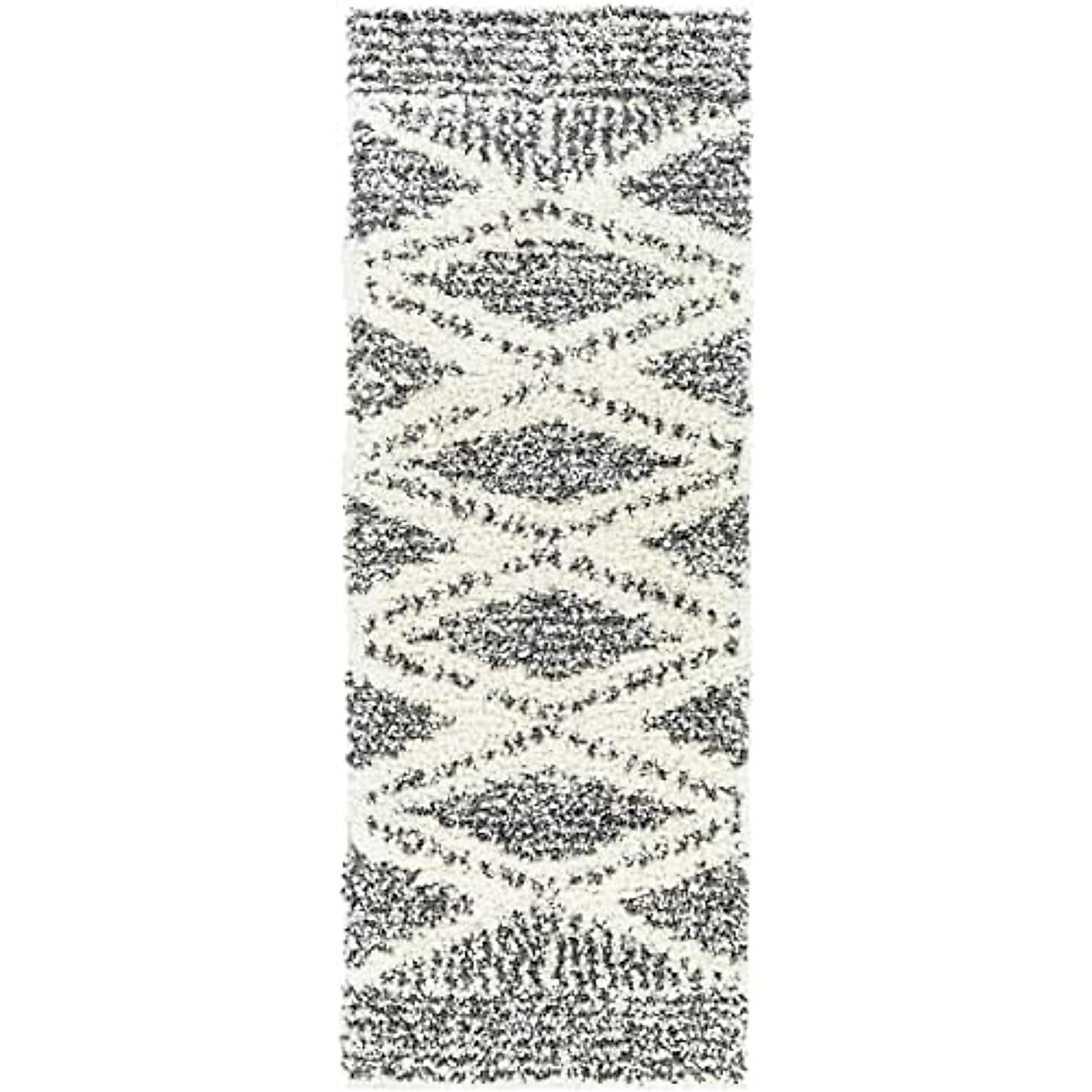 Trunding Moroccan Farmhouse Living Room Bedroom Shaggy Area Rug - Bohemian Shag Rug - Plush High Pile - Southwestern Boho Soft Carpet - Tribal Aztec - Black, Cream, Grey, Beige - 7'10" x 10'3"