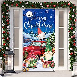 Tiamon Christmas Gnome Door Cover Holiday Gnome Door Cover Decoration Gnome Background Banner Xmas Door Banner Christmas Door Decoration for Front Door Holiday Party, 70.9 x 35.4 Inches