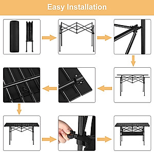 Vrisa Camping Table with Storage Outdoor Cooking Table Folding Table for Parties Bar Height Portable Camping Table with Mesh Basket & Carrying Bag for Camping Kitchen Picnic BBQ Party