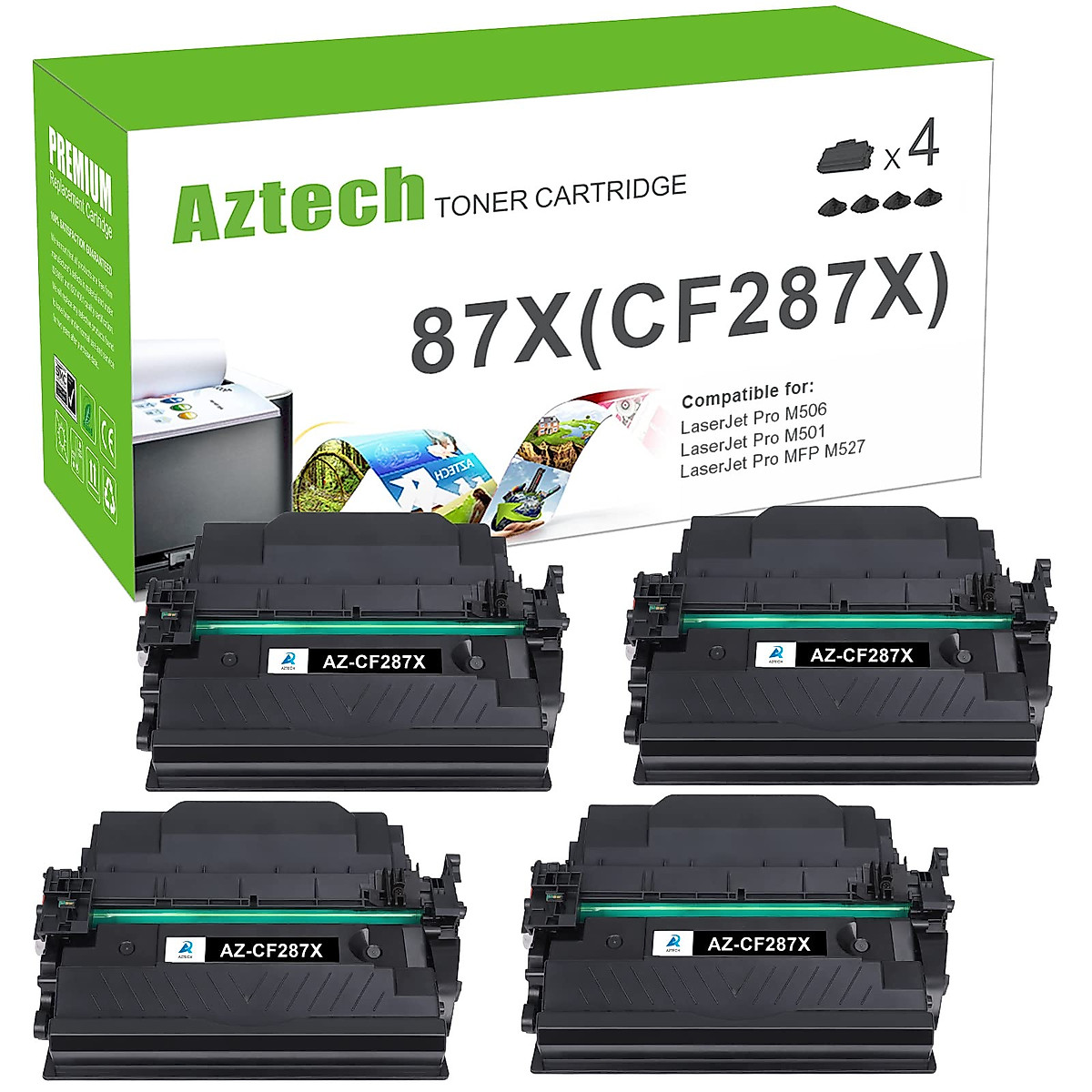 Aztech Compatible CF287X Toner Cartridge Replacement for HP 87X CF287X 87A CF287A Enterprise M506 M506dn M506n M506x Pro M501 M501dn M527 M527dn Laser Printer (Black, 4-Pack)