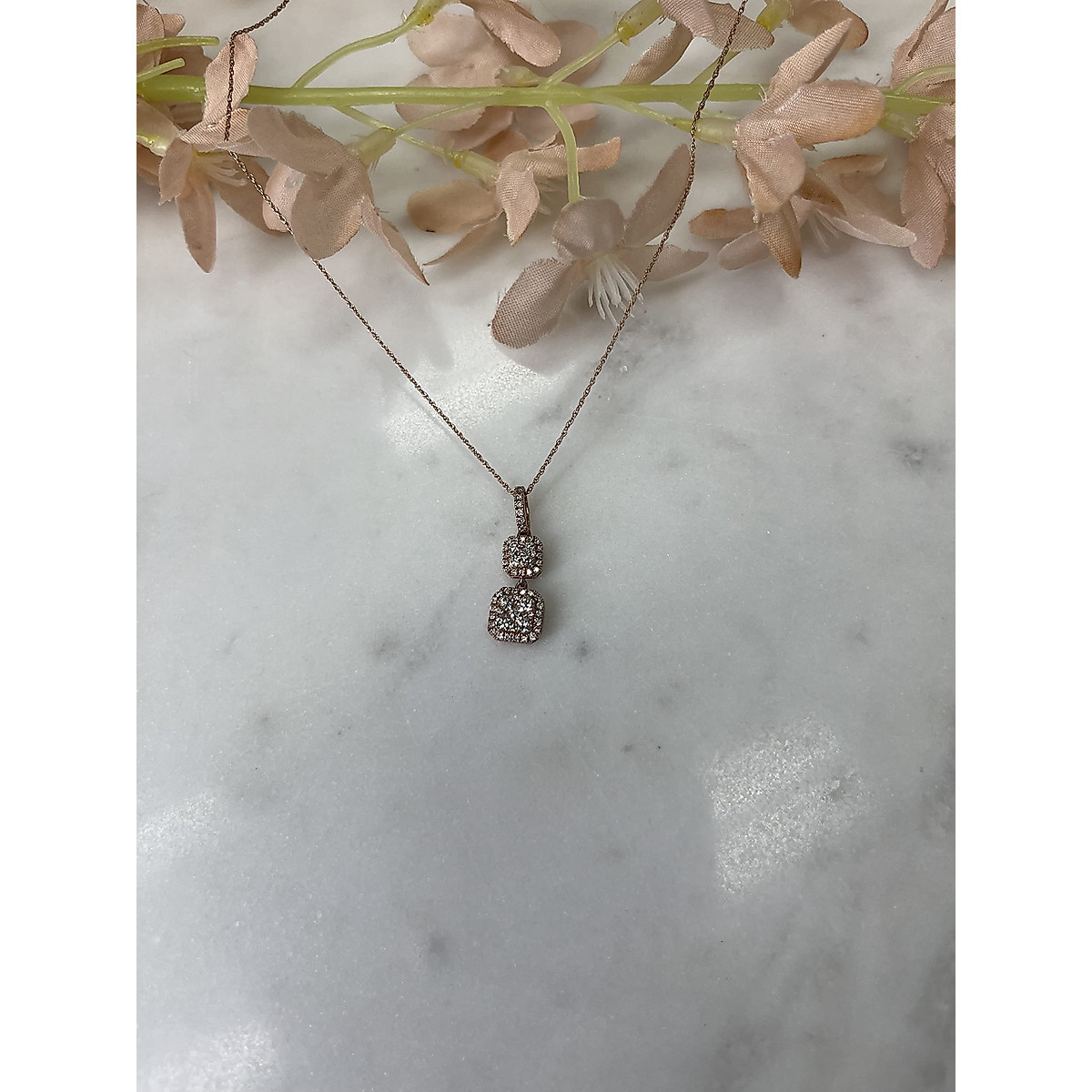 5/8 Carat Diamond Cushion Shape Double Halo Pendant Necklace for Women in 14k Rose Gold (H-I, SI2-SI3, cttw) on 18 Inch Long Chain with Spring Ring Clasp by LeVian