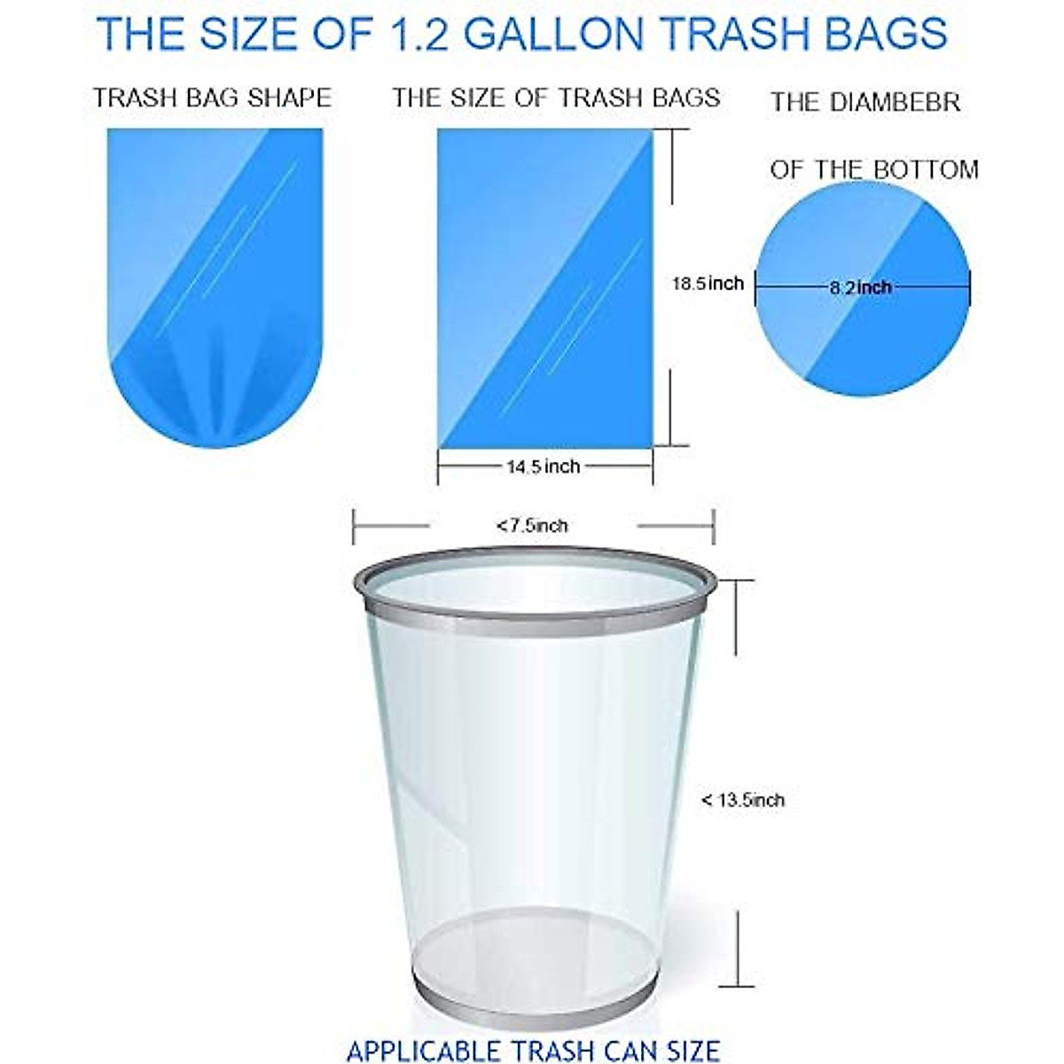 Small Trash Bag, 1.2 Gallon Garbage Bags Bathroom Trash can Liners for Bedroom Home Kitchen 80 Counts,Auto shrink, White