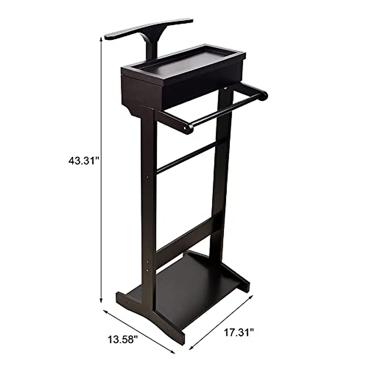 Sardoxx Valet Stand For Man, Father's Day Gift, Black Wood Suit Valet Stand, Clothes Stand With Top Tray, Shoe Rack, Lidded Storage, Used In Entryway Office Living Room, 17" L x 13.6" W x 43" H