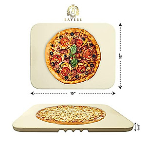 Pizza Stone 12" x 15" Rectangular Baking & Grilling Stone, Perfect for Oven, BBQ and Grill. Innovative Built - in 4 Handles Design - stone baking sheet, Baking Tray, Grilling Stone, Heavy Duty
