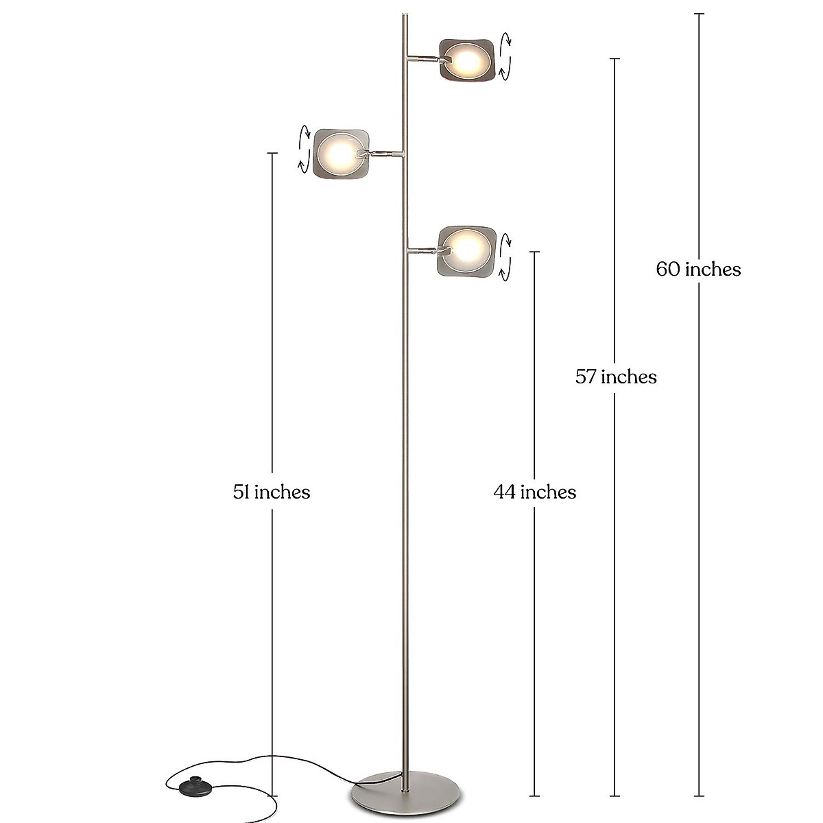 Brightech Tree Floor Lamp for Living Rooms & Offices, Dimmable Standing Lamp for Bedroom Reading, LED Spotlight Floor Lamp, Tall Lamp with Adjustable Panels for Minimal Space Use - Satin Nickel