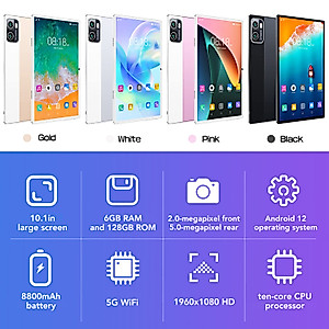VBESTLIFE 10.1 Inch Tablet, 1960x1080 HD IPS Display, MT6592 10 Core CPU Processor, 2MP Dual Camera, 6GB RAM 128GB ROM, for 12