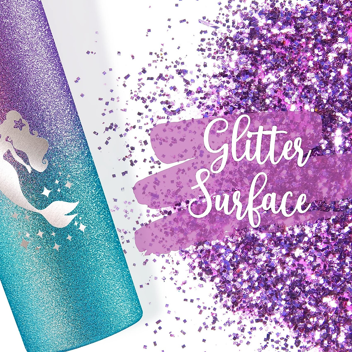 Onebttl Mermaid Gifts for Girls & Women - 20oz/590ml Stainless Steel Insulated Tumbler with Straw & Lid, Message Card - Be Mermazing (Glitter Purple)