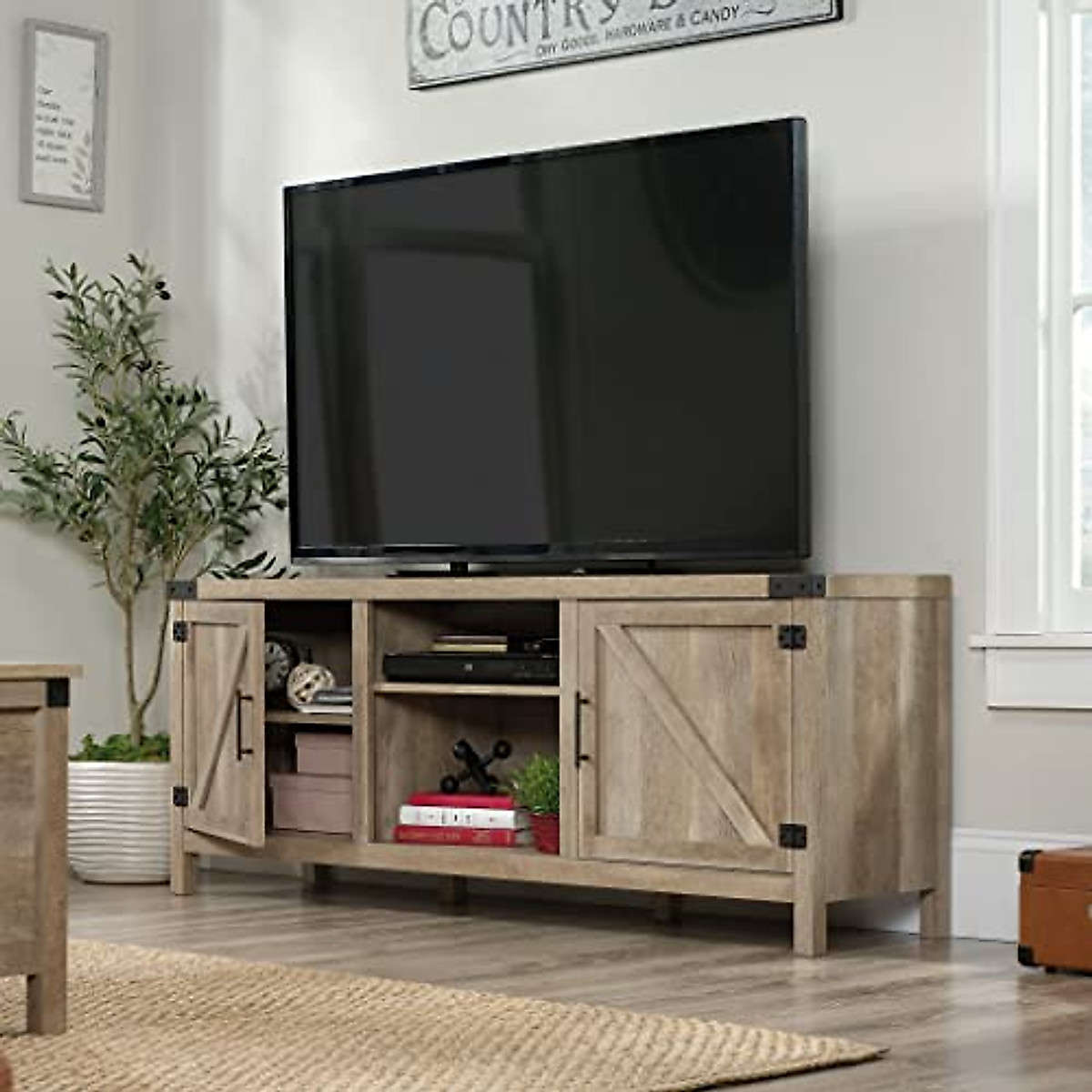 Sauder Bridge Acre Credenza, for TV's up to 65", Lintel Oak Finish