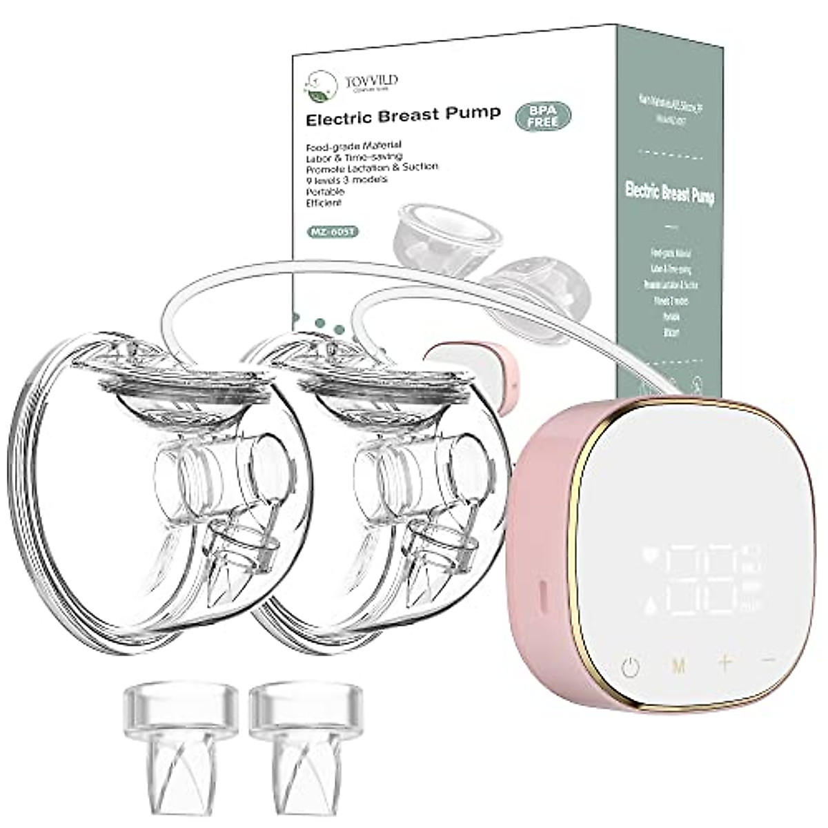 TOVVILD Double Wearable Electric Breast Pump Hands Free with 3 Modes and 9 Levels, Portable Breastfeeding Dual Breast Milk Pump, Low Noise & Painless,Memory Function, 24mm Flange