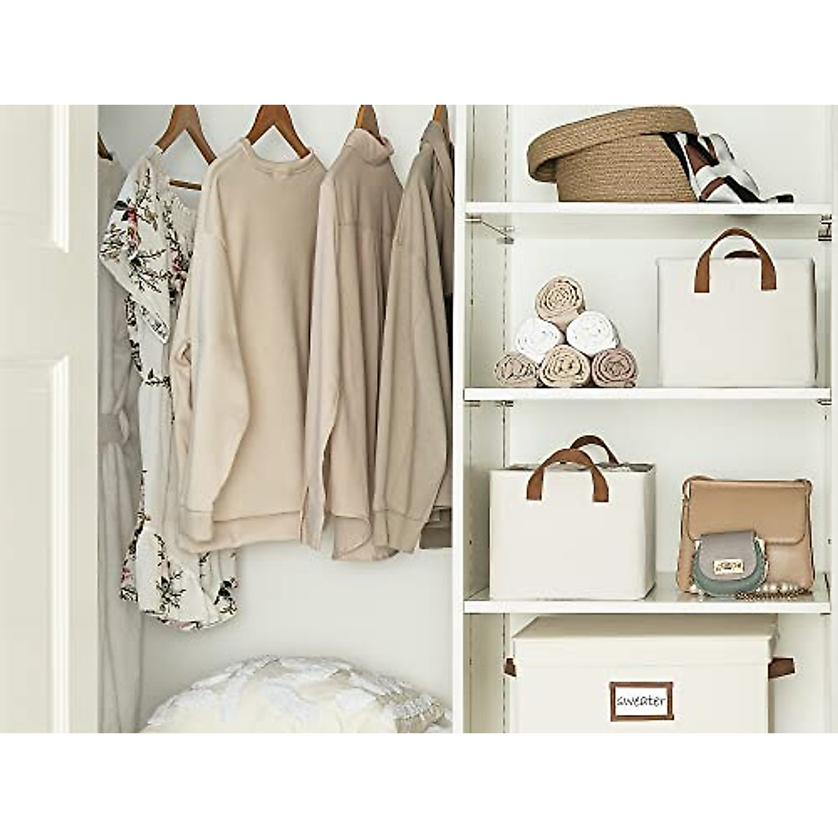 StorageWorks Storage Bins For Shelves With Metal Frame, Rectangle Storage Baskets, Beige, 2-Pack