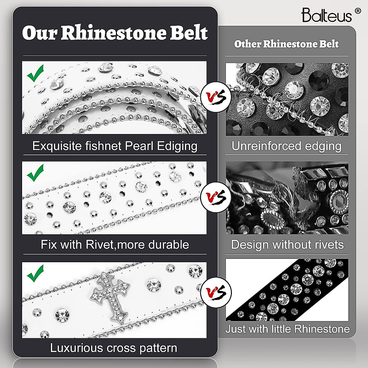 Women Men Rhinestone Belt,Fashion Western Cowgirl Cowboy Bling Studded Cross Leather Belt Diamond Belt for Jeans Dress,White,M