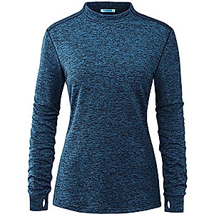 Fulbelle Thermal Fleece Long Sleeve Workout Shirts Women,Thumbhole Fall Fashion Winter Outdoor Running Casual Blouses Exercise Sweatshirts Athletic Performance Sweater Pullover Dark Blue Small