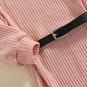 Girls Fall Dress, Kids Turtleneck Long Sleeve Knit Sweater Dress with Belt Toddler Girl Fall Outfits (Pink, 2-3 Years)