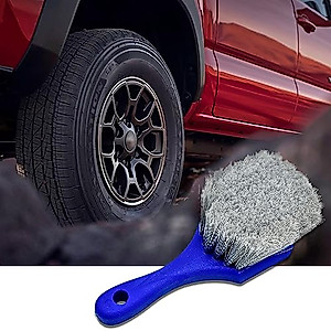 gunhunt 1 PC Car Tire Cleaning Brush with Short Handle, 8.26" x 2.95" x 2.95" Car Soft Bristle Wheel Cleaning Brush, Car Tire Cleaning Tool, Suitable for Most Models (Blue)