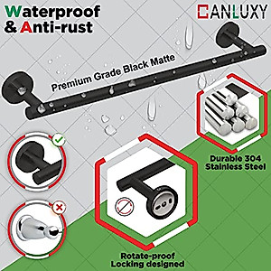CANLUXY Towel Bar Hand Towel Rack Holder with 2 Small Transparent Hooks, Modern Towel Bar Black Matte