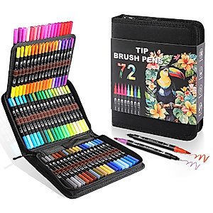 TOSHARE Double Brush Marker Pens, 72 Colors Art Markers Set with Fine Tip and Brush Tip for Kids Adult Coloring Book Hand Lettering Calligraphy Drawing Art Supplies Kit