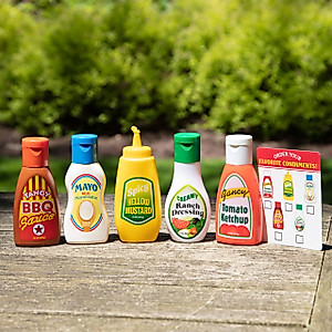 Melissa & Doug 5-Piece Favorite Condiments Play Food Set - Play Ketchup and Mustard Bottles, Pretend Play Food Set For Kids Ages 3+