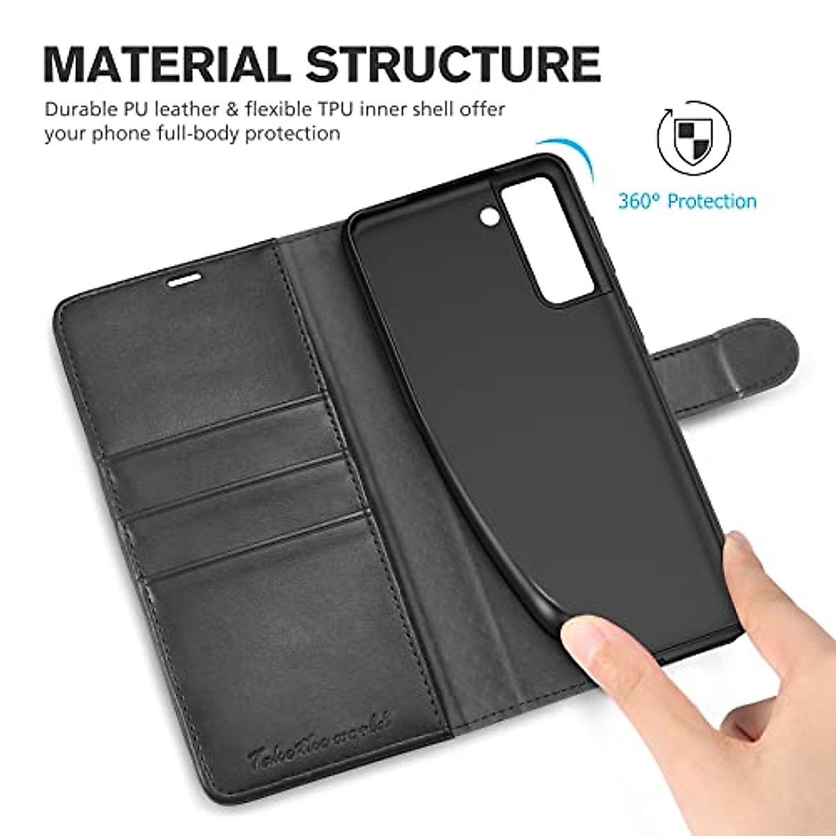 TUCCH Galaxy S21 FE Wallet Case with [TPU Shockproof Interior Case] Stand RFID Credit Card Holder, Magnetic PU Leather Protective Flip Cover Compatible with Galaxy S21FE 5G 6.4-Inch 2022, Black