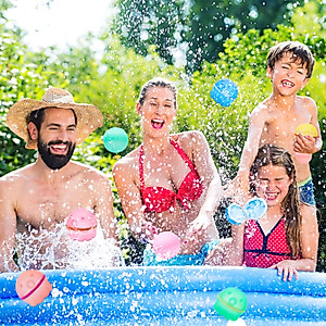 Subao Reusable Water Balloons(16 PCS), Summer Water Balls Outdoor Pool Toys, Self-Sealing Water Bomb for Kids Adults, Quick Refillable Silicone Water Ball, Fun Splash Water Balloon Party Supplies