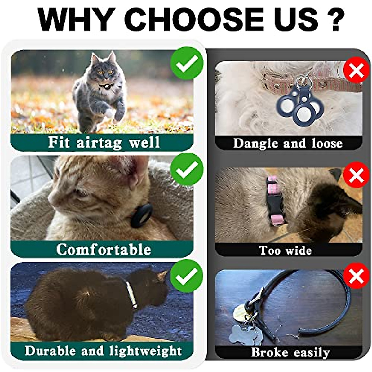 Airtag Cat Collar Breakaway, Reflective Kitten Collar with Apple Air Tag Holder and Bell for Girl Boy Cats, 0.4 Inches in Width and Lightweight(Black)